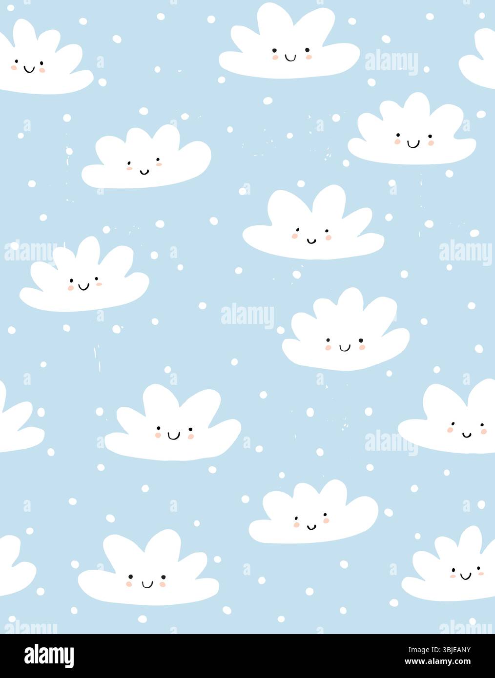 Cute Simple Baby Shower Vector Pattern. White Fluffy Smiling Cloud on a ...