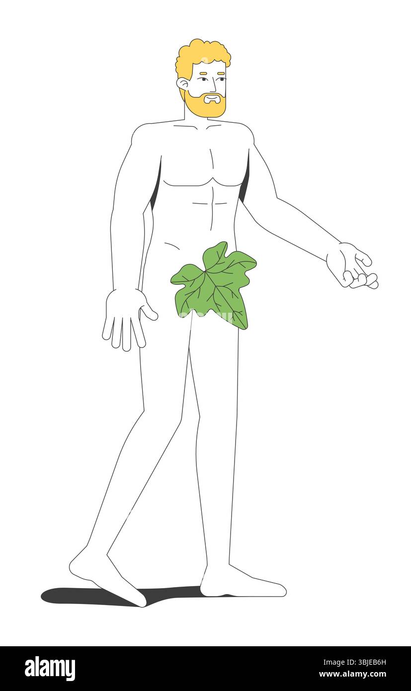 Adam with fig leaf from Eden garden 2D cartoon bible character Stock ...