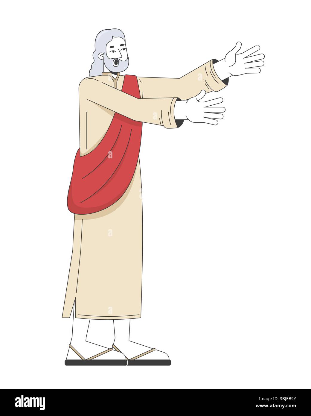 Biblical prophet in traditional robes reaching forward 2D cartoon bible ...
