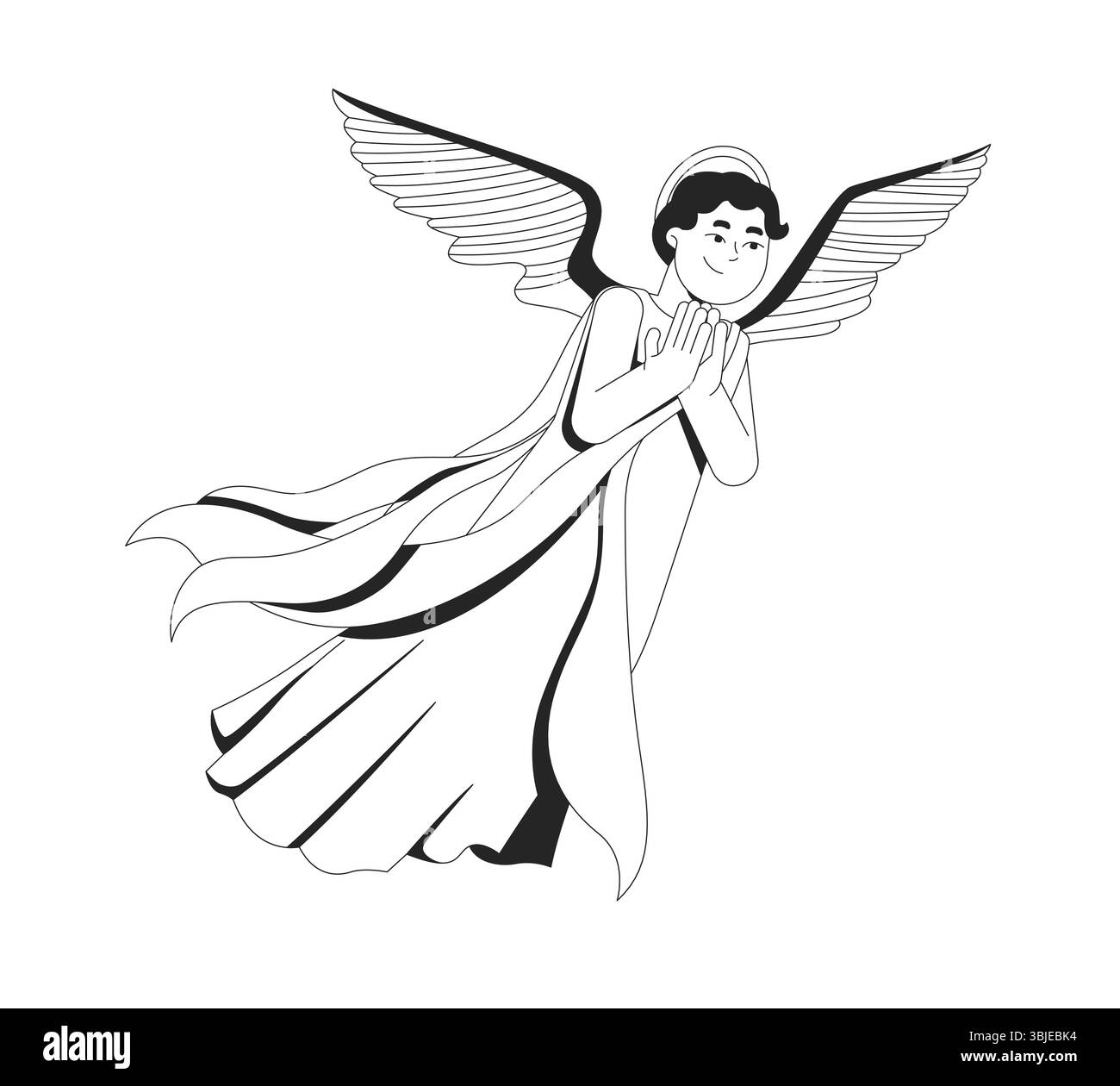 Floating graceful angel with wings and flowing robes 2D line bible ...