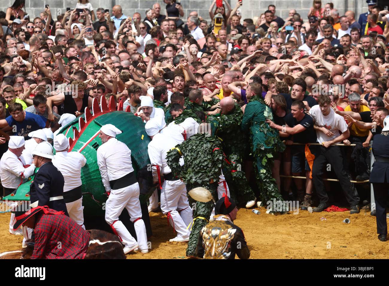The dragon pictured during the 'Lumecon' fight at the Ducasse - Doudou ...