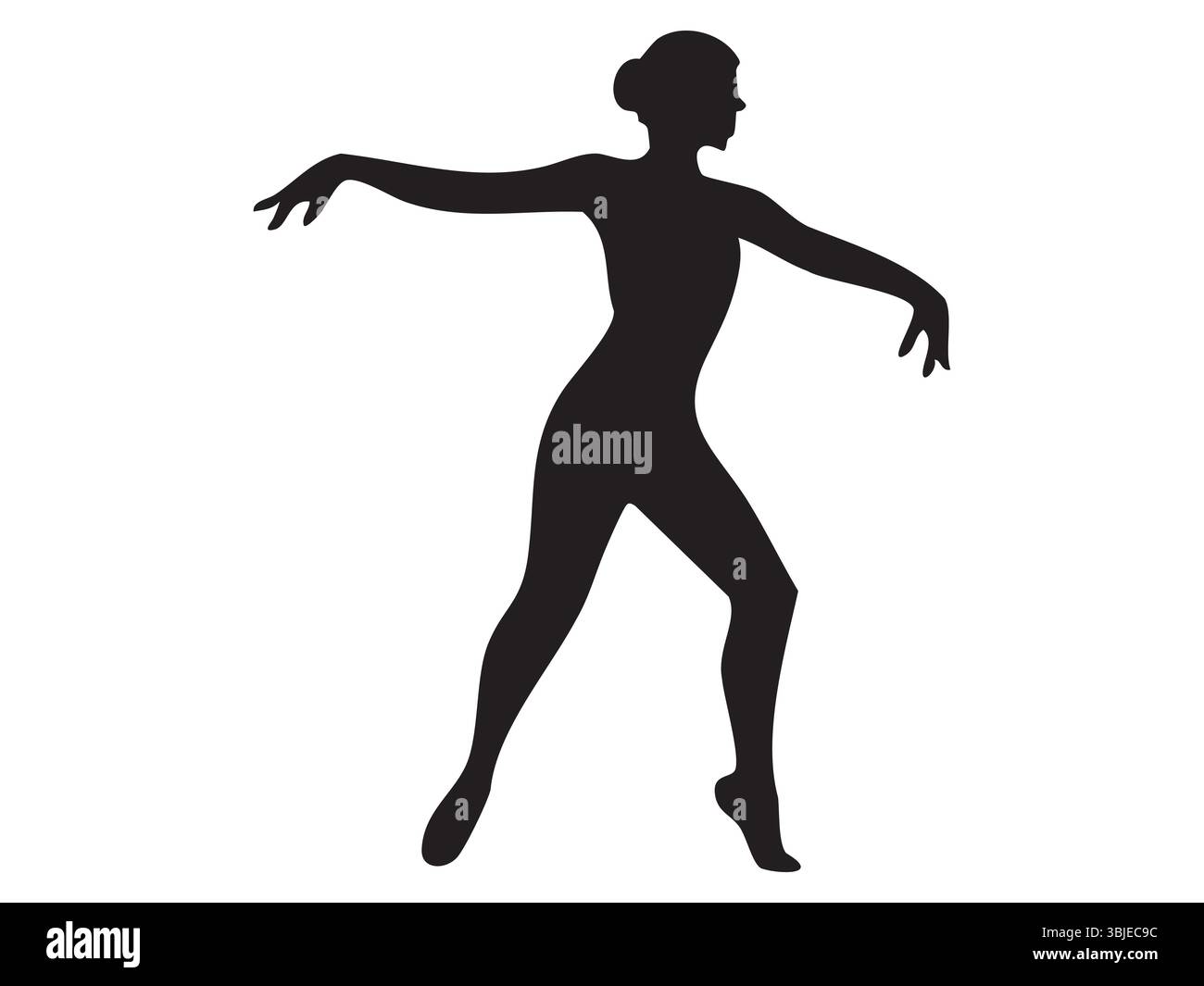 Black silhouette of dancing woman in dynamic pose, isolated on white ...