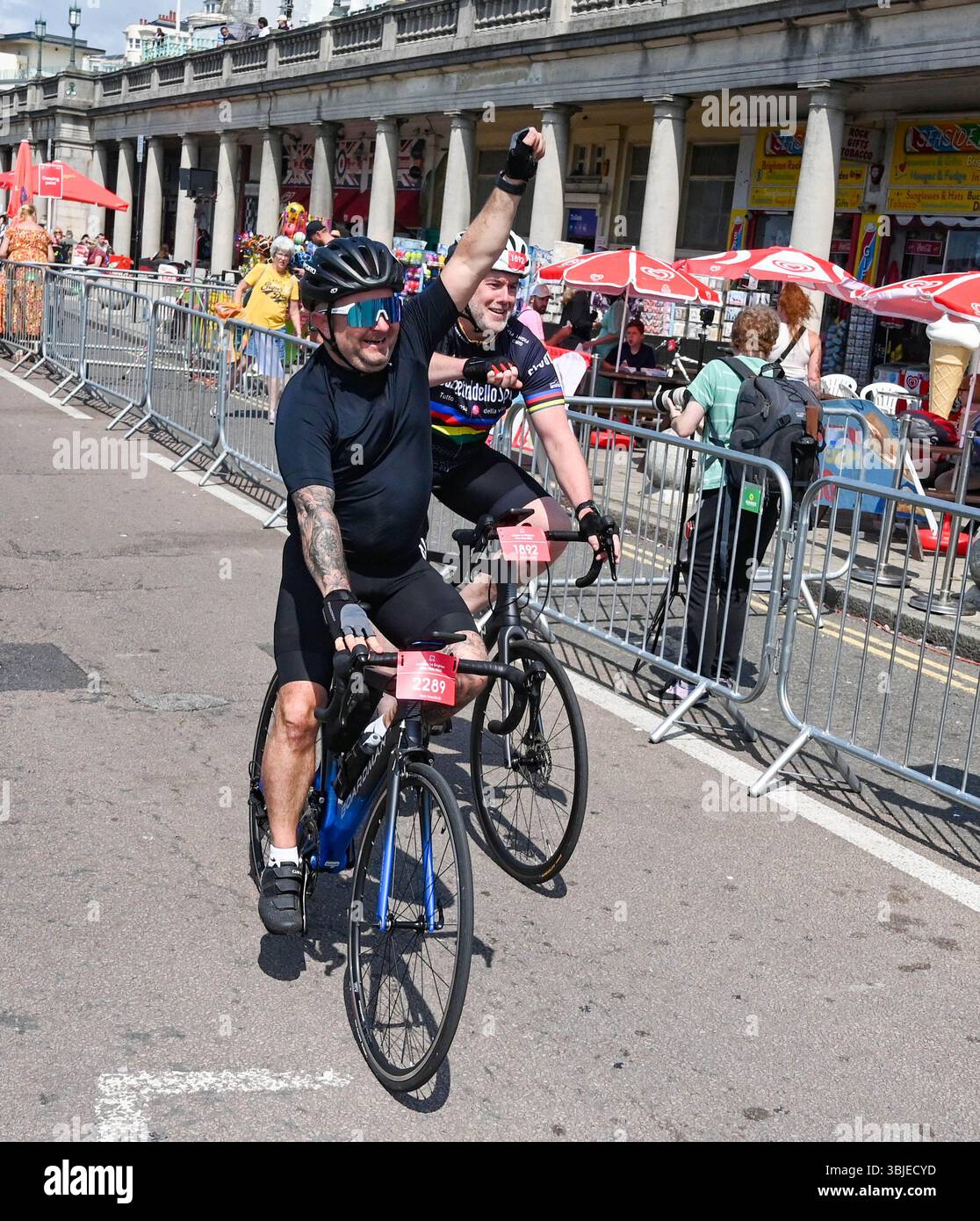 Brighton UK 15th June 2025 - Thousands of cyclists near the finish as they take part in the ...