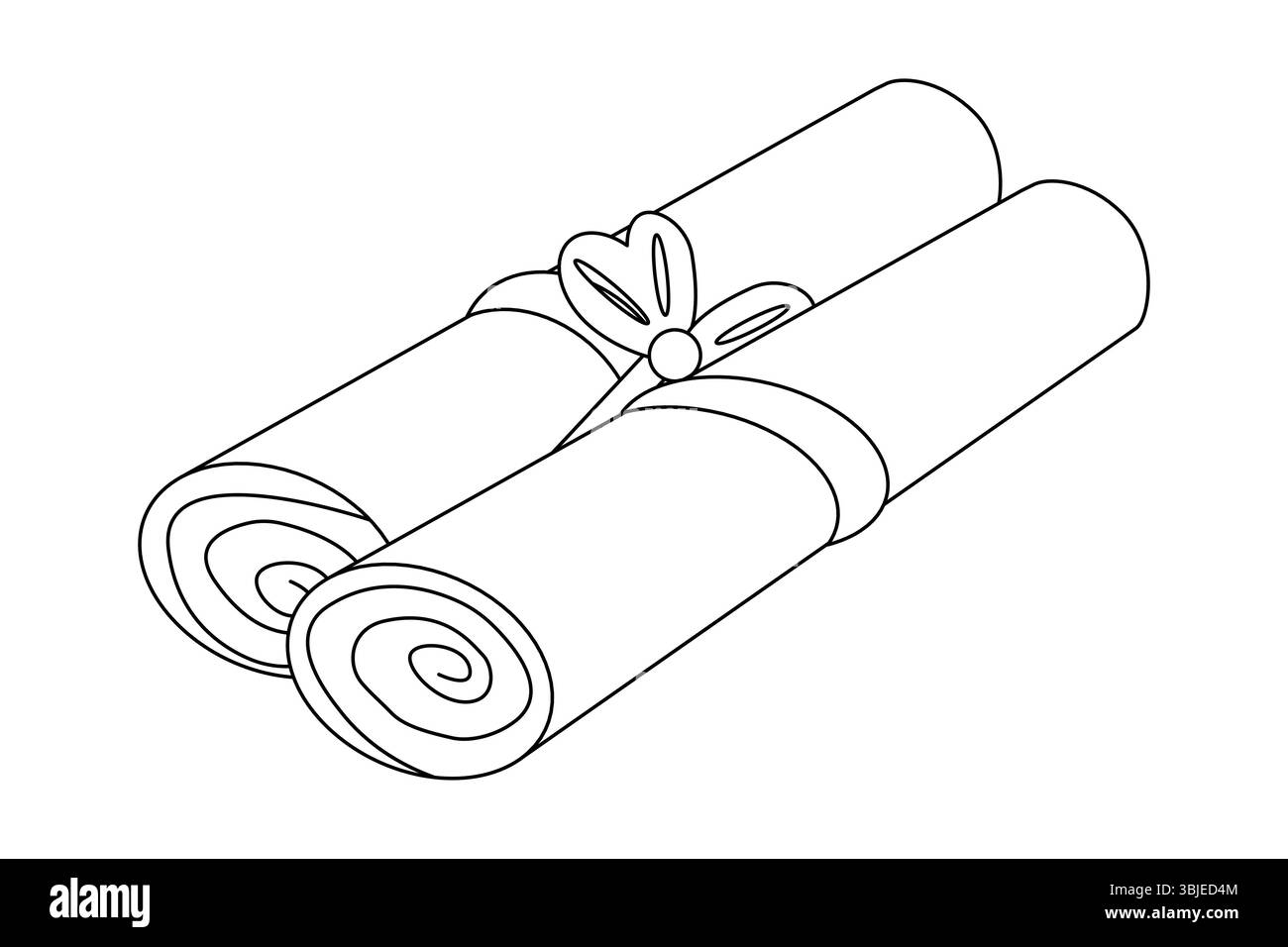 Coloring page with contour drawing of two rolled diplomas tied with ...