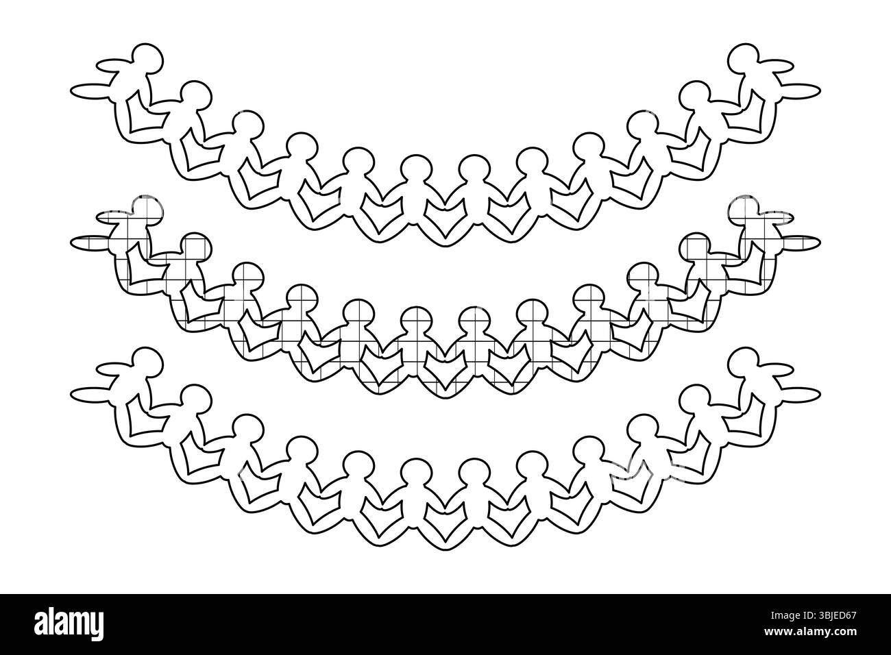 Coloring page with contour drawing with set paper chain of human ...