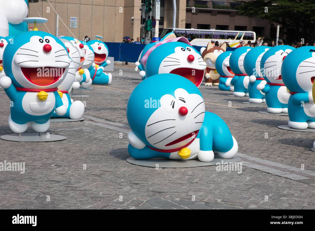 A 12-meter high inflatable Doraemon and dozens of smaller sculptures of ...