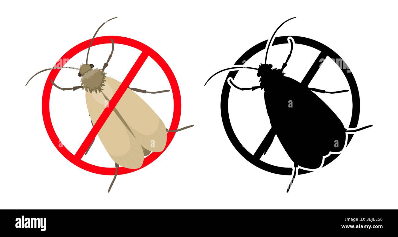 Stop clothes moth sign with insect silhouette and color image Stock ...