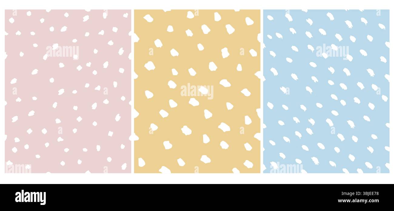 Cute Abstract Dots Vector Pattern. White Irregular Brush Dots on a Pink ...