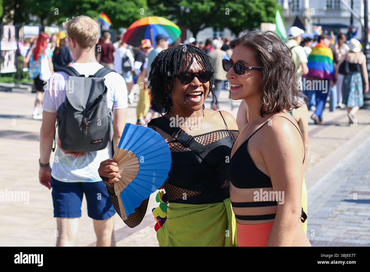 Warsaw, Poland. 14th June, 2025. Two women smile during the parade. The ...