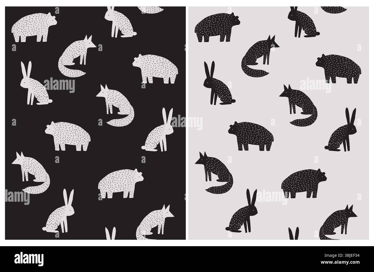Bear, Hare and FoxIsolated on a Beige and Black Background .Abstract ...