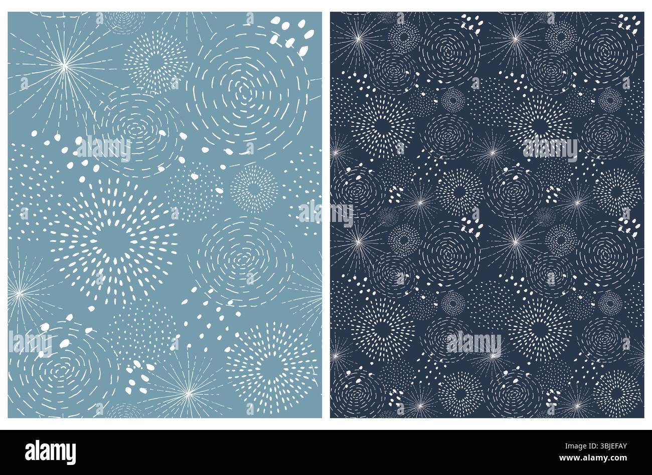 Abstract Fireworks Vector Patterns. White Hand Drawn Geometric Elements ...