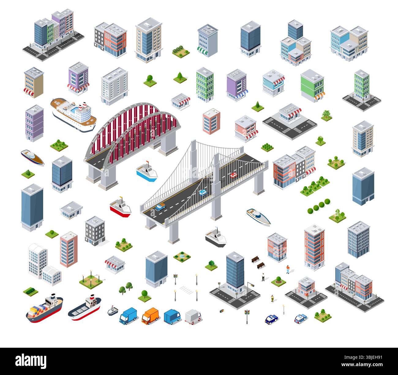 Isometric vector set featuring various elements for constructing a ...