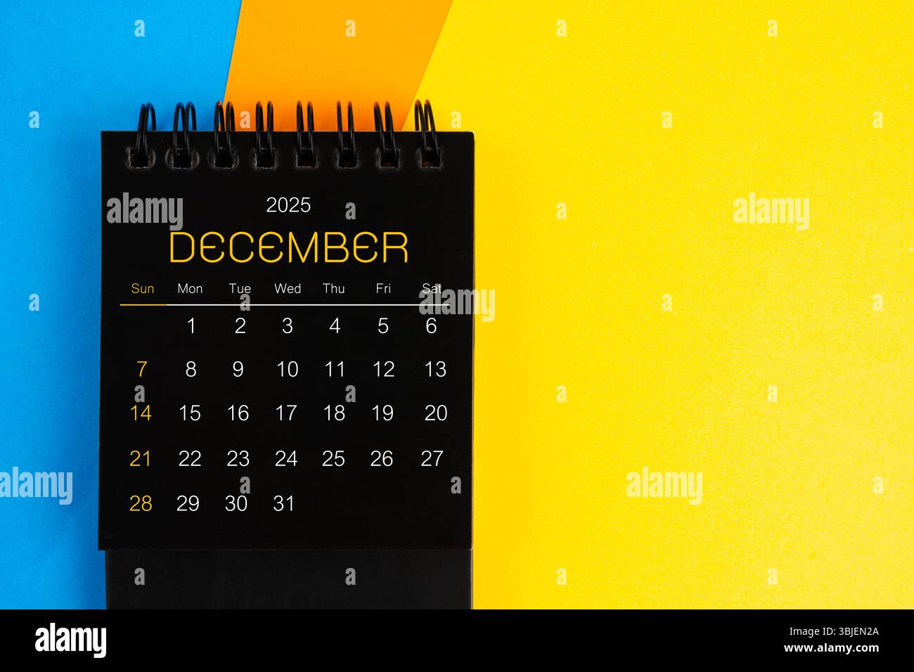 Black mini calendar for December 2025 with multi color background Stock ...