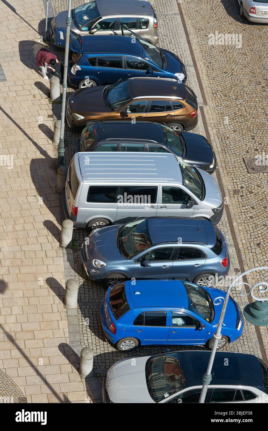 Public roadside parking spaces in Karlovy Vary in the Czech Republic ...