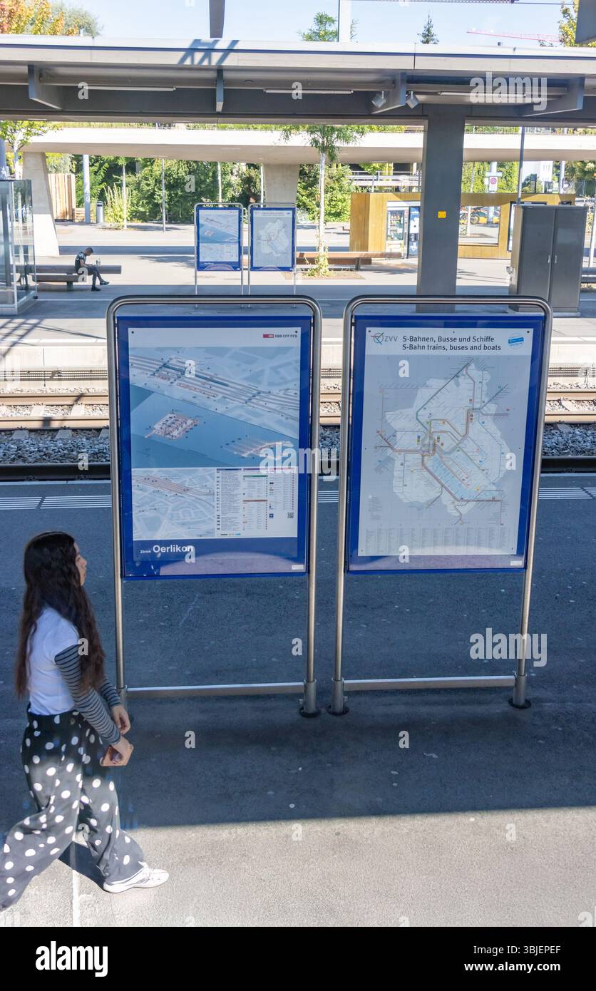 ZURICH, SWITZERLAND, JUL 30 2020, A train station platform featuring ...