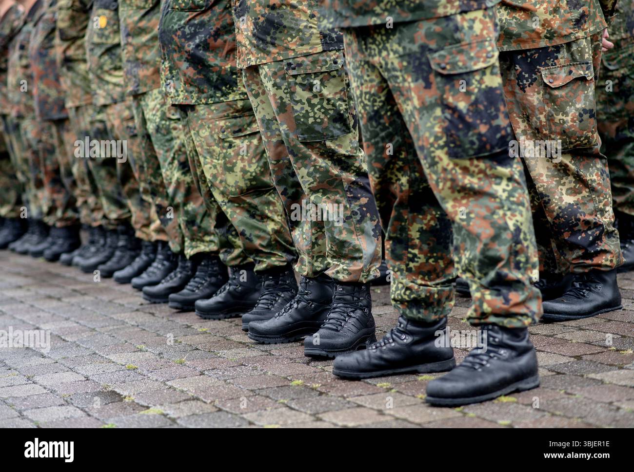 Vechta, Germany. 15th June, 2025. Numerous reservists stand in front of ...