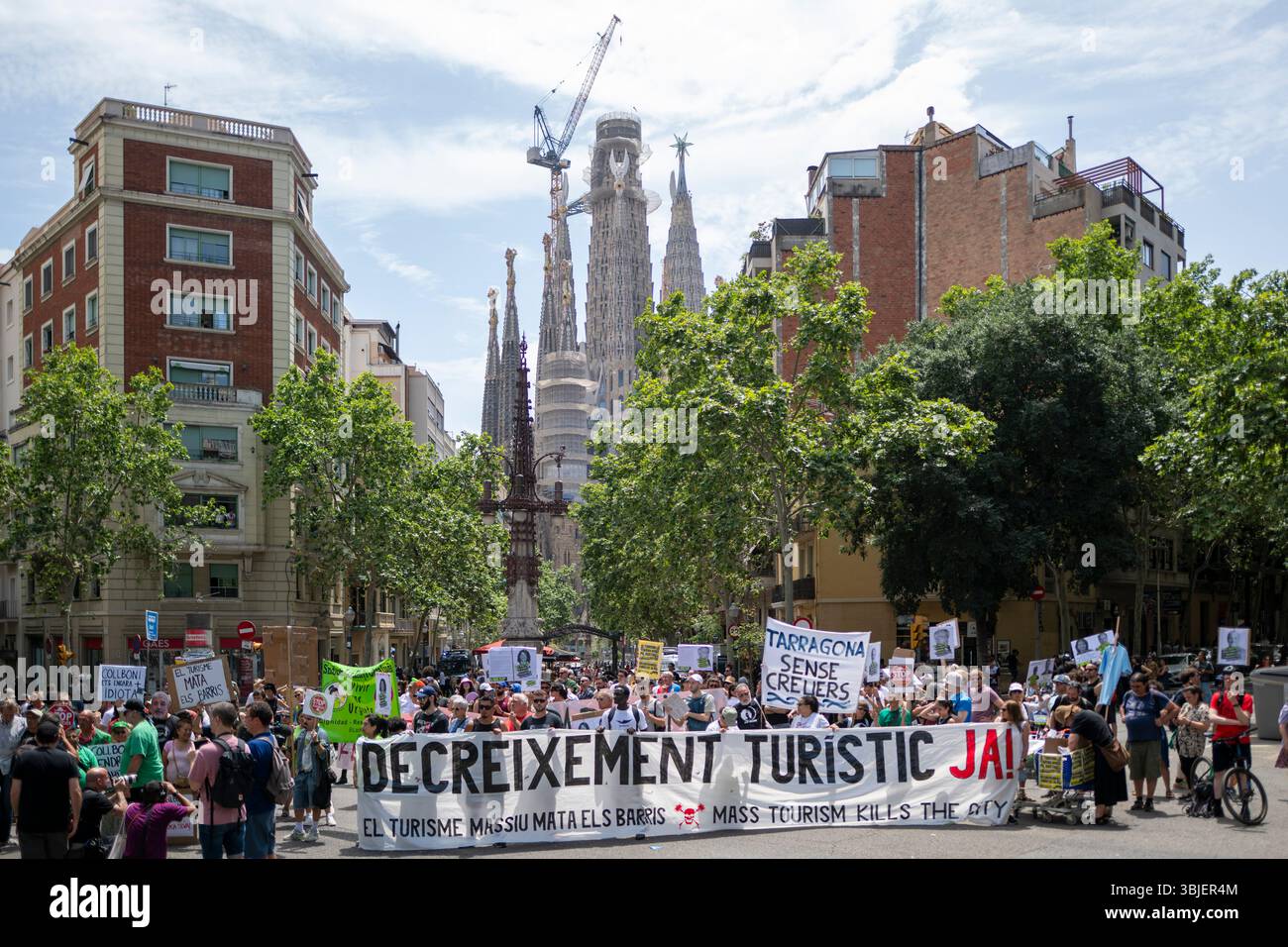 Dozens of people during a demonstration against tourist overcrowding on ...