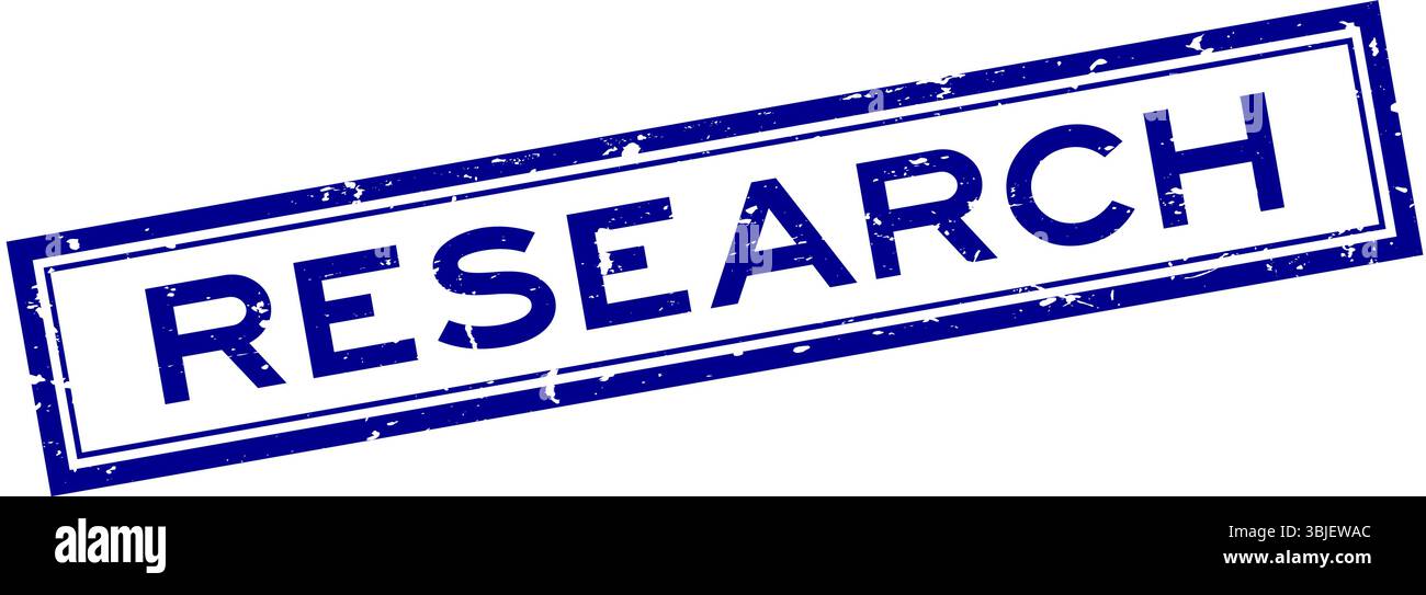 Grunge blue research word square rubber seal stamp on white bacckground ...