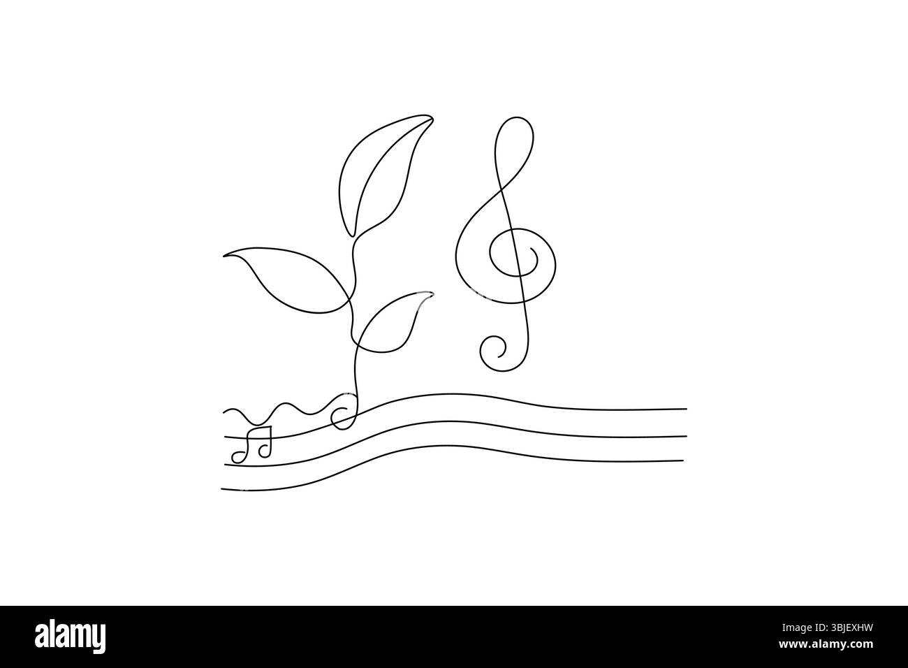Music single line art continuous one line drawing of Isolated outline ...