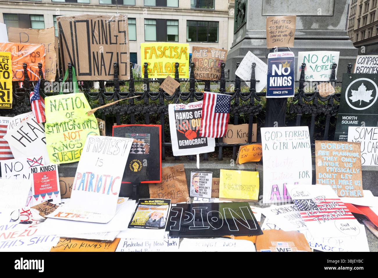 New York, United States. 14th June, 2025. Signage left behind during ...