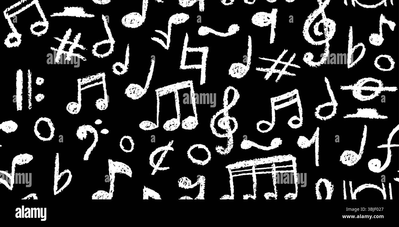 Handwritten pop music elements. Charcoal style seamless pattern ...