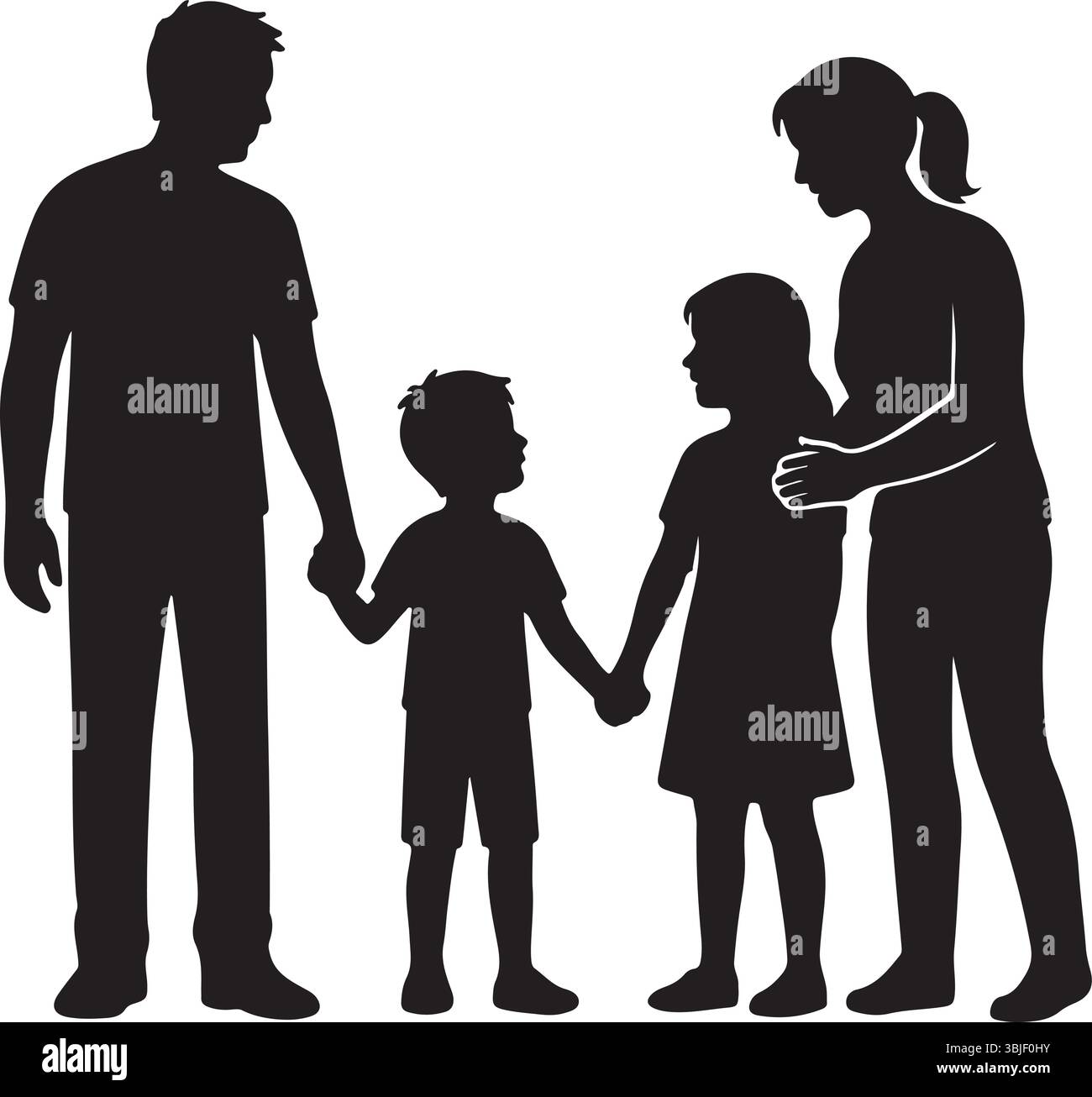 Family Silhouette Vector – Parents and Children Holding Hands Clipart ...