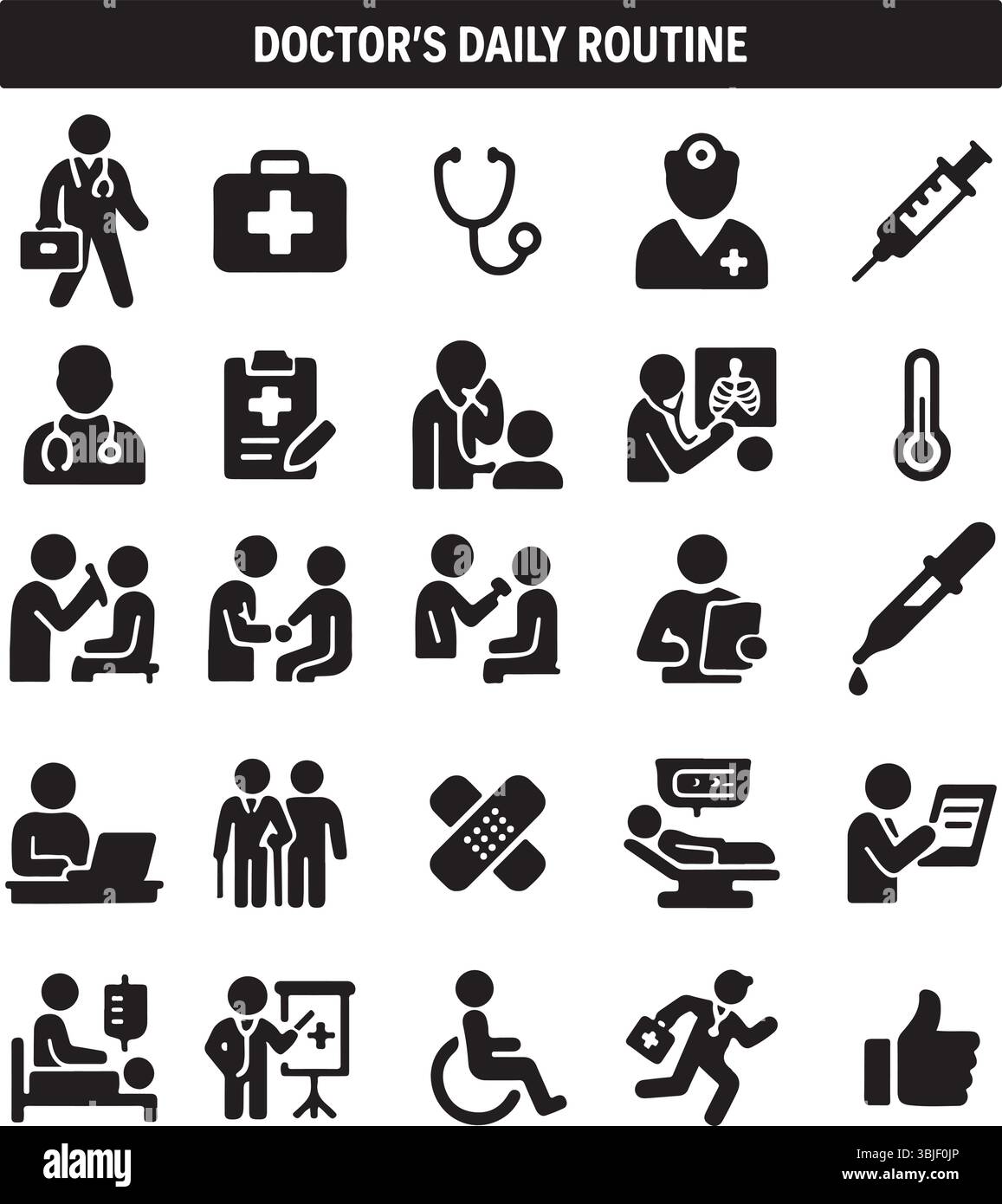 Doctor Daily Routine Icon Set Stock Vector Image & Art - Alamy