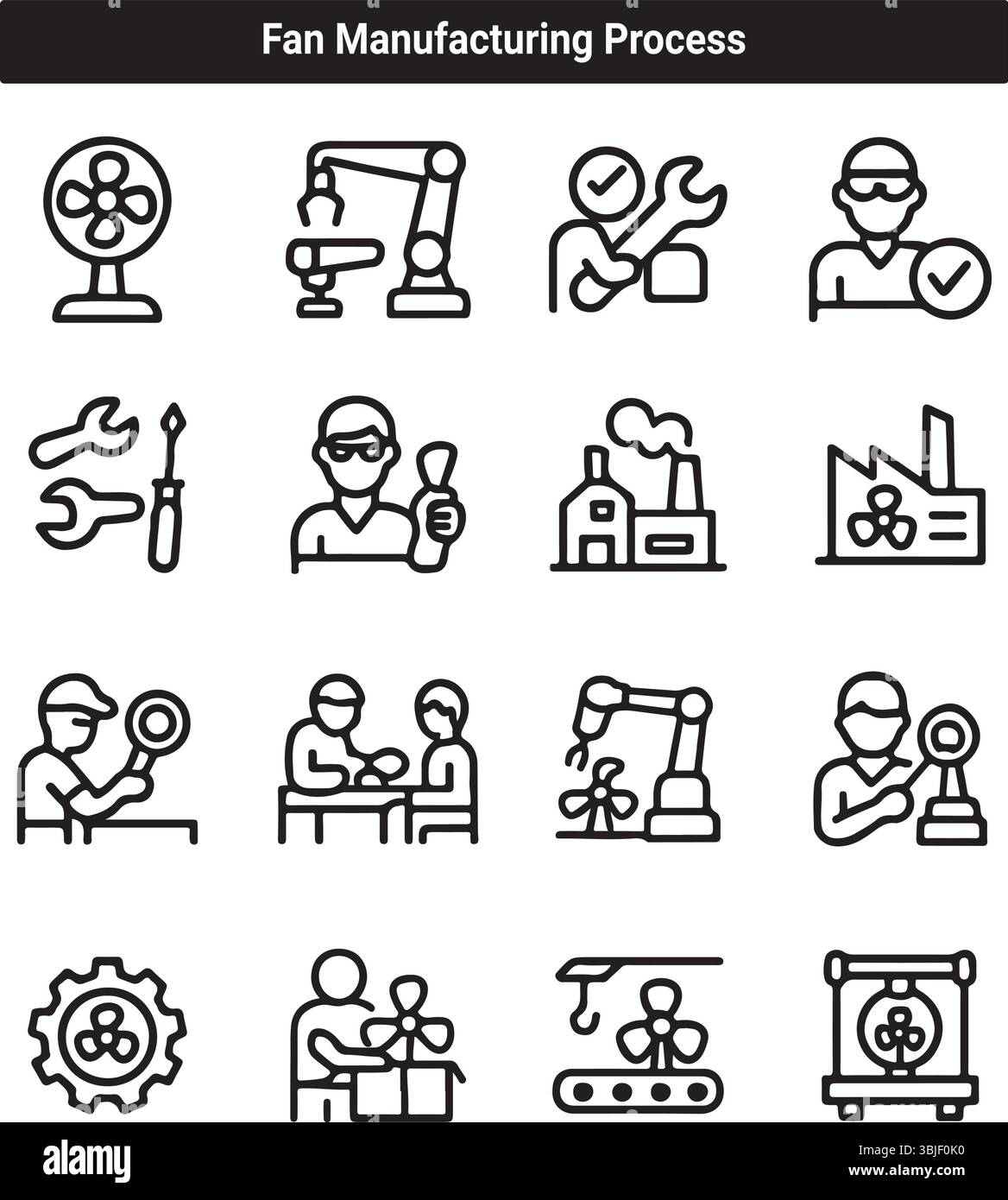 Fan Manufacturing Process Icons – Factory Production and Assembly Line ...