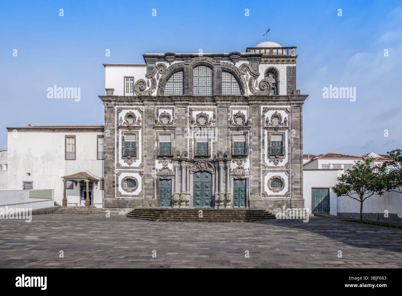Ornate Baroque Facade of Jesuit College Church in Ponta Delgada ...