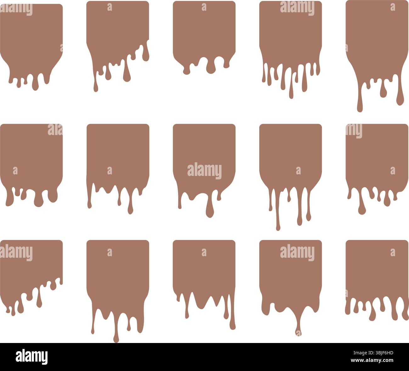 Set of drip square labels. Paint drip stickers. Brown paint liquid ...