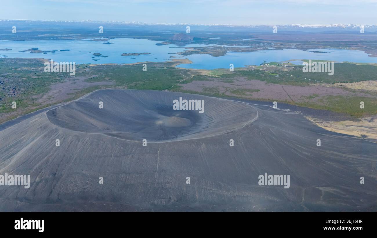 Hverfjall Volcano showcases its stunning crater against a backdrop of ...