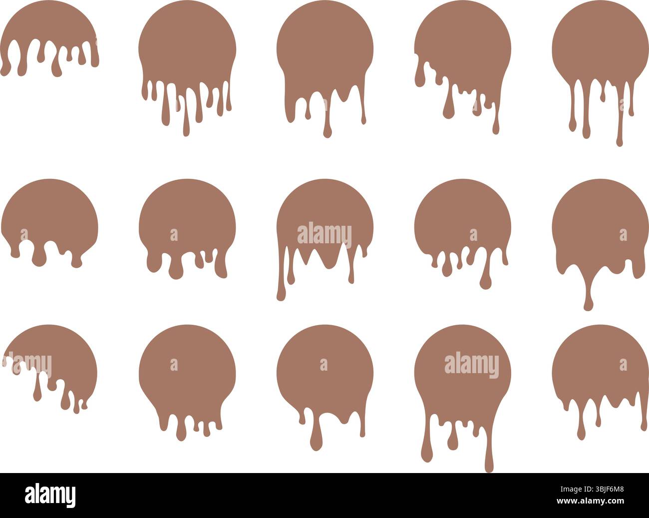 Set of drip circle labels. Paint drip stickers. Brown paint liquid ...