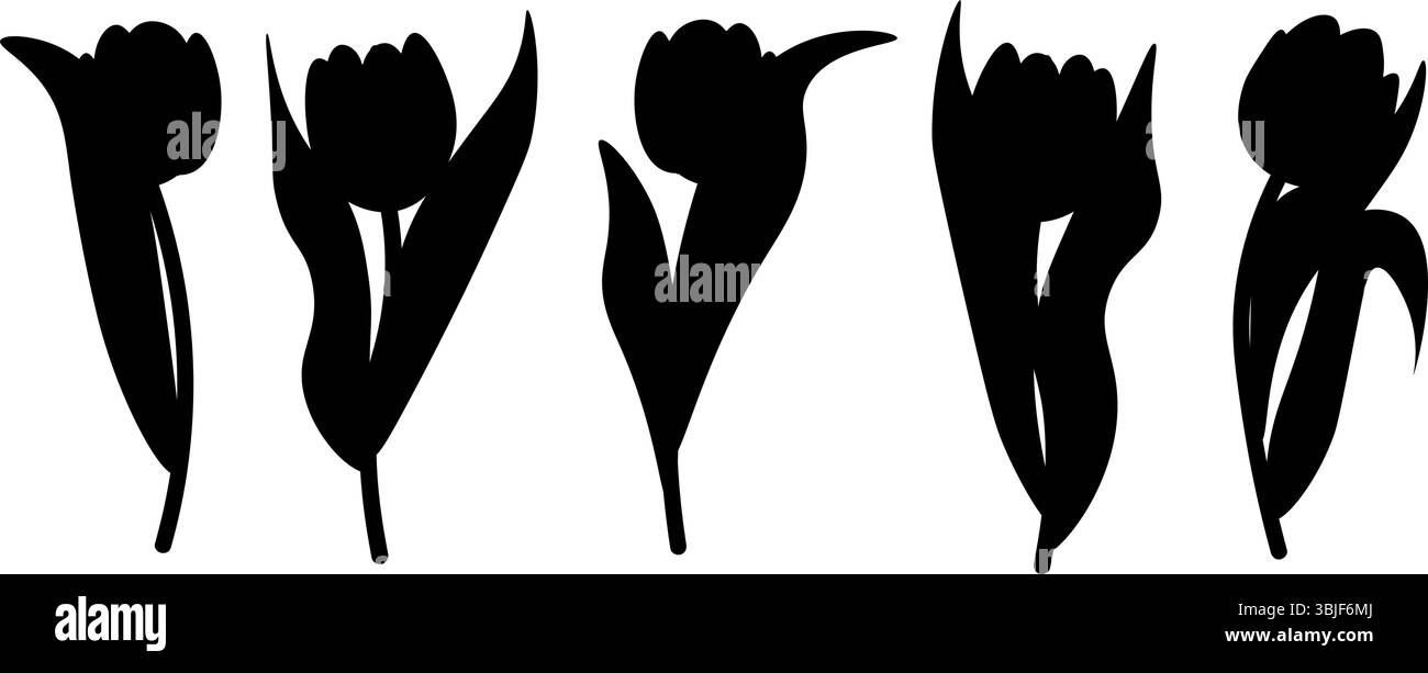 Set of isolated black tulip silhouettes. Spring flower. Design elements ...