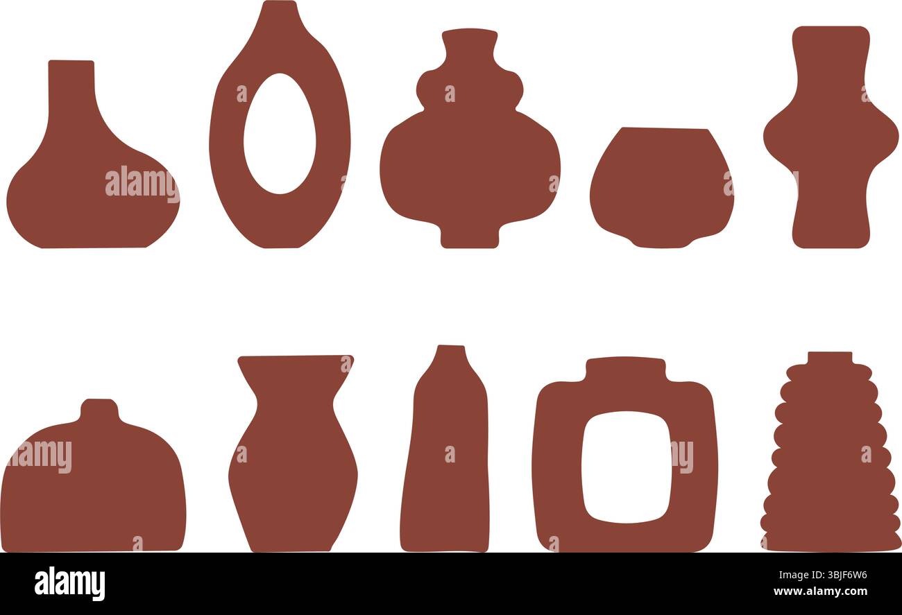 Set of abstract vase silhouettes in brown. Various modern, geometric ...