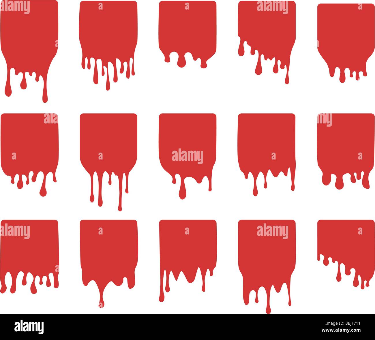 Set of blood drip square labels. Paint drip stickers. Red paint liquid ...