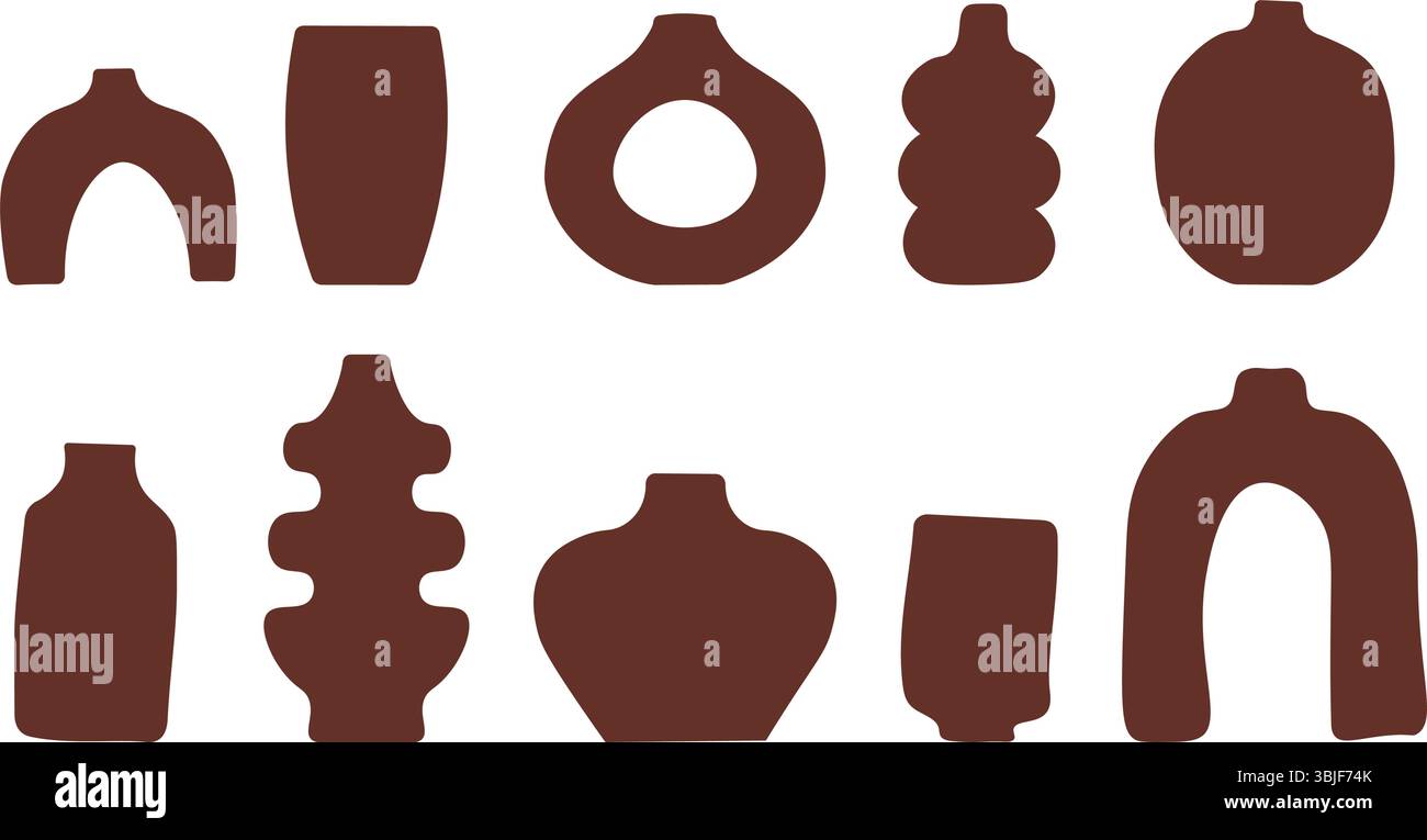 Set of abstract vase silhouettes in brown. Various modern, geometric ...