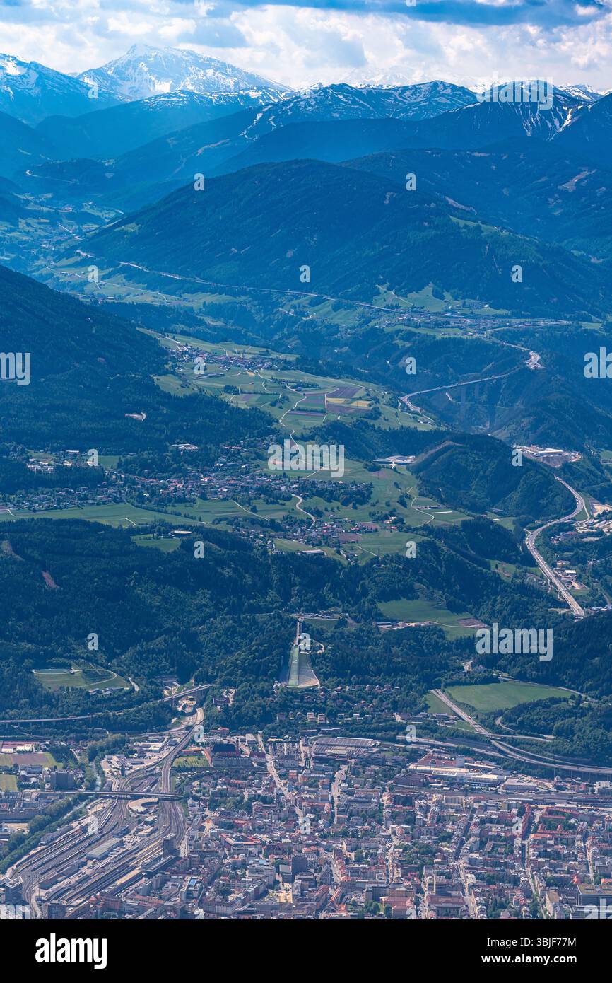 Beautiful aerial view of Innsbruck city with Bergisel ski jump and ...