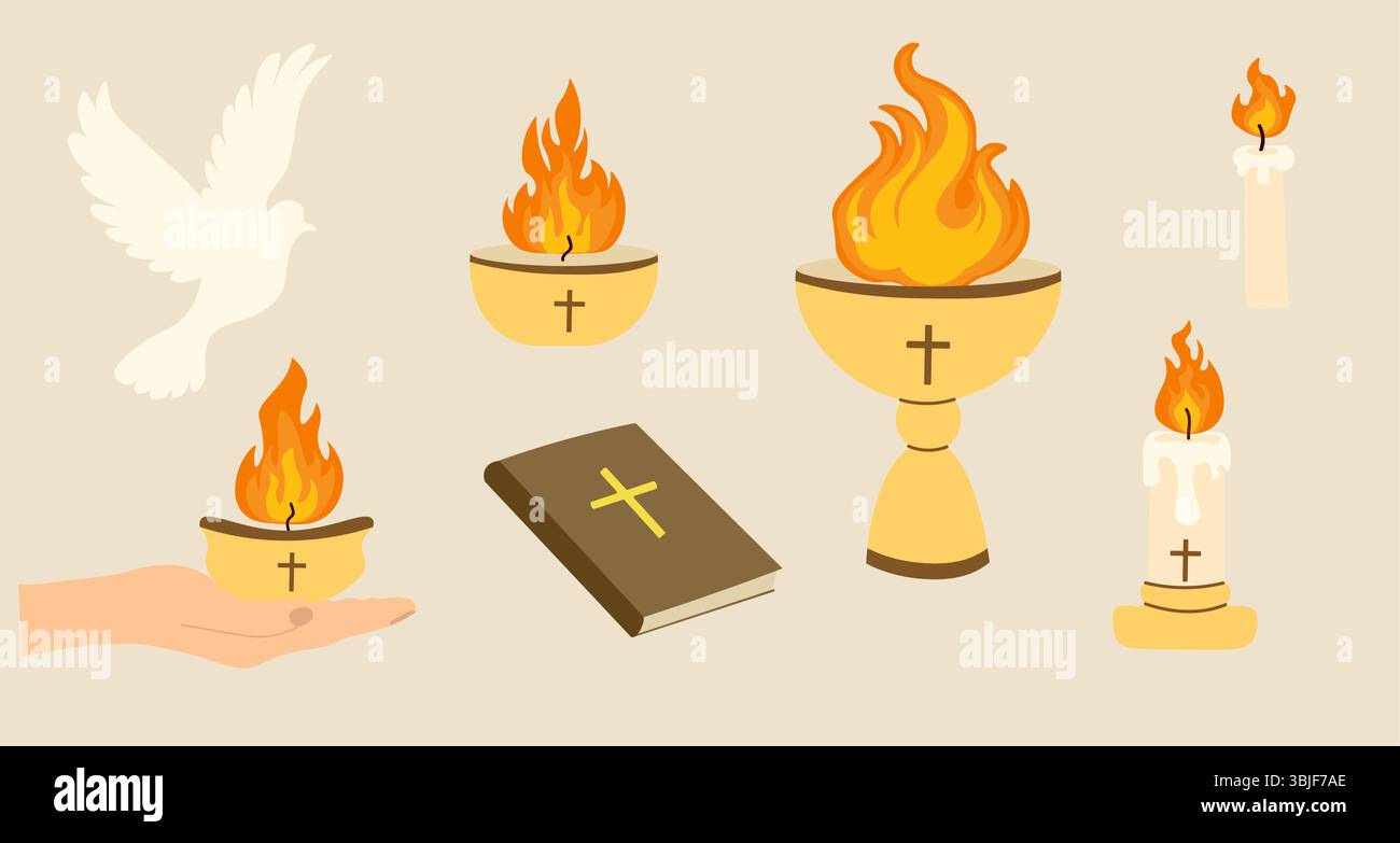 Pentecost Sunday elements dove of peace, flames of the Holy Spirit ...