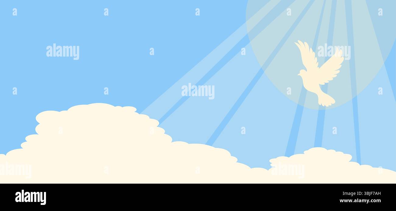 Elegant depicting a white dove, symbolizing the Holy Spirit, soaring ...