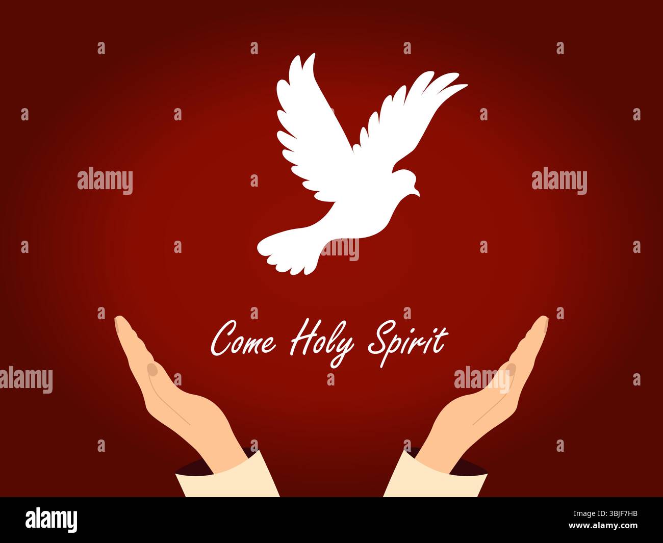 Two hands reaching up to a white dove, the Holy Spirit, with the words ...