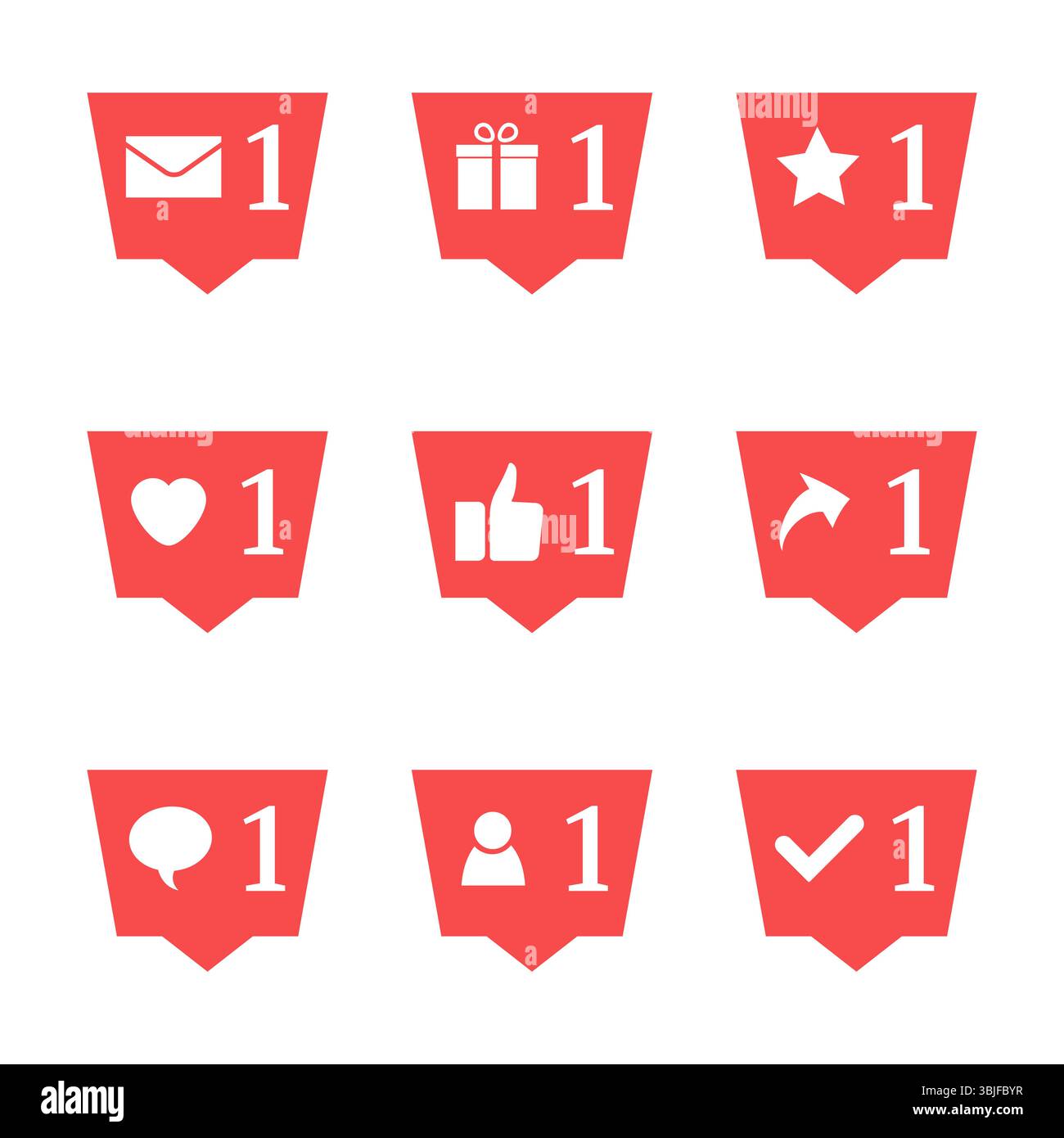 Set of nine notifications in social media. Heart, star, follower ...