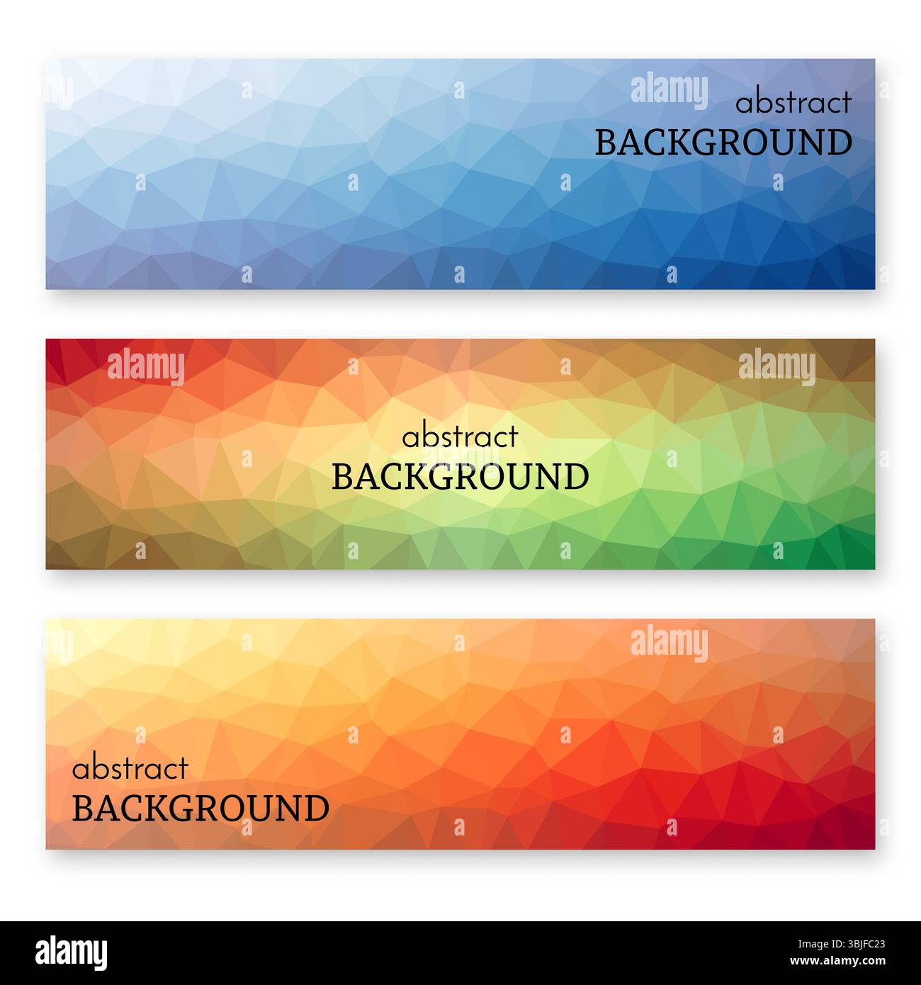 Set of three multi colored banners in low poly art style. Background ...