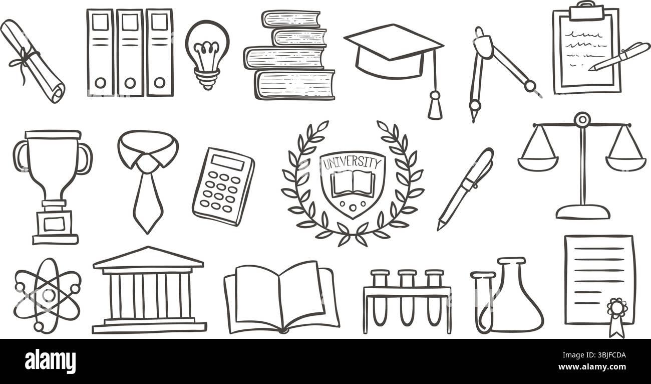 Cute hand-drawn University Doodle Icons, perfect for blogs, social ...