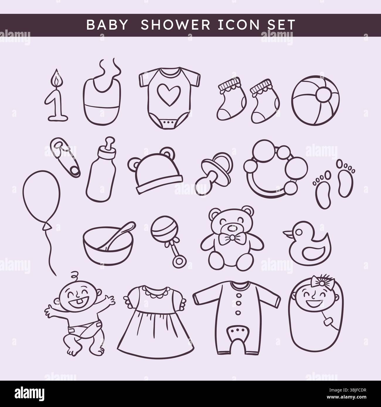 Cute hand-drawn Baby Doodle Icons, perfect for sticker designs, prints ...