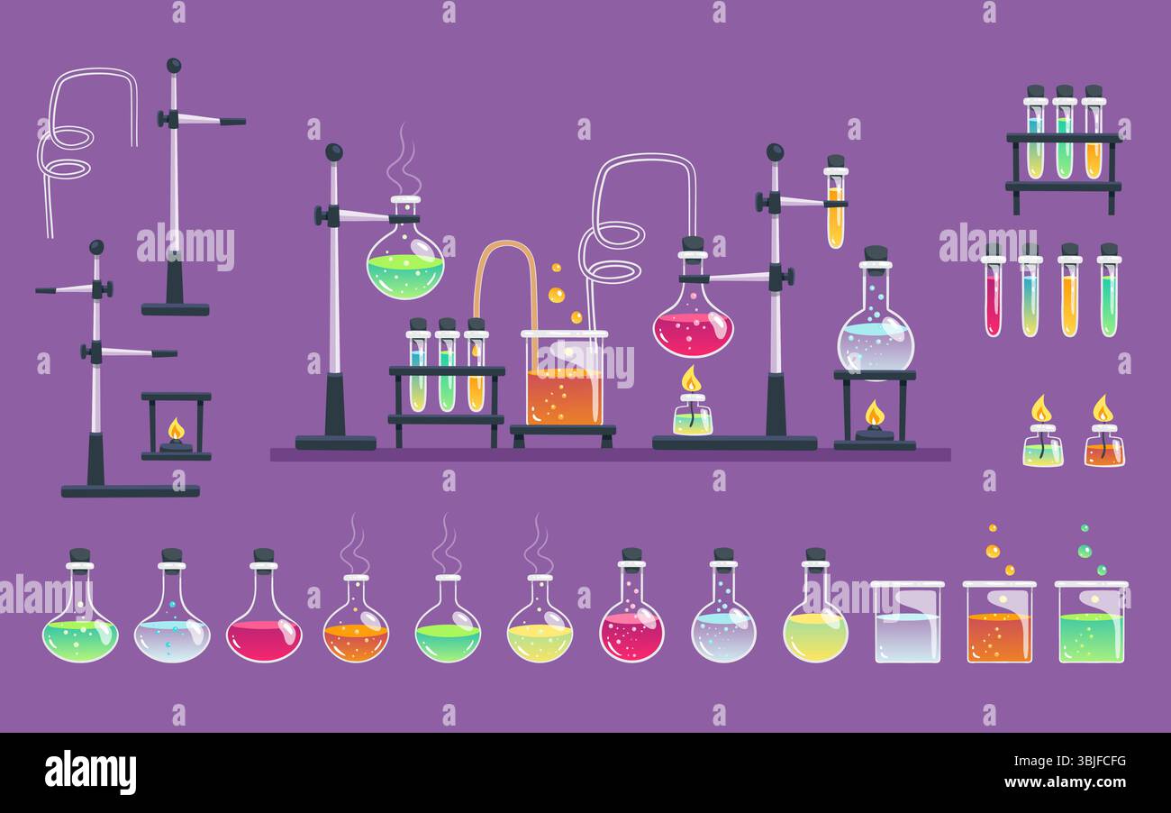 Cute hand drawn colorful Chemistry Laboratory and isolated items ...