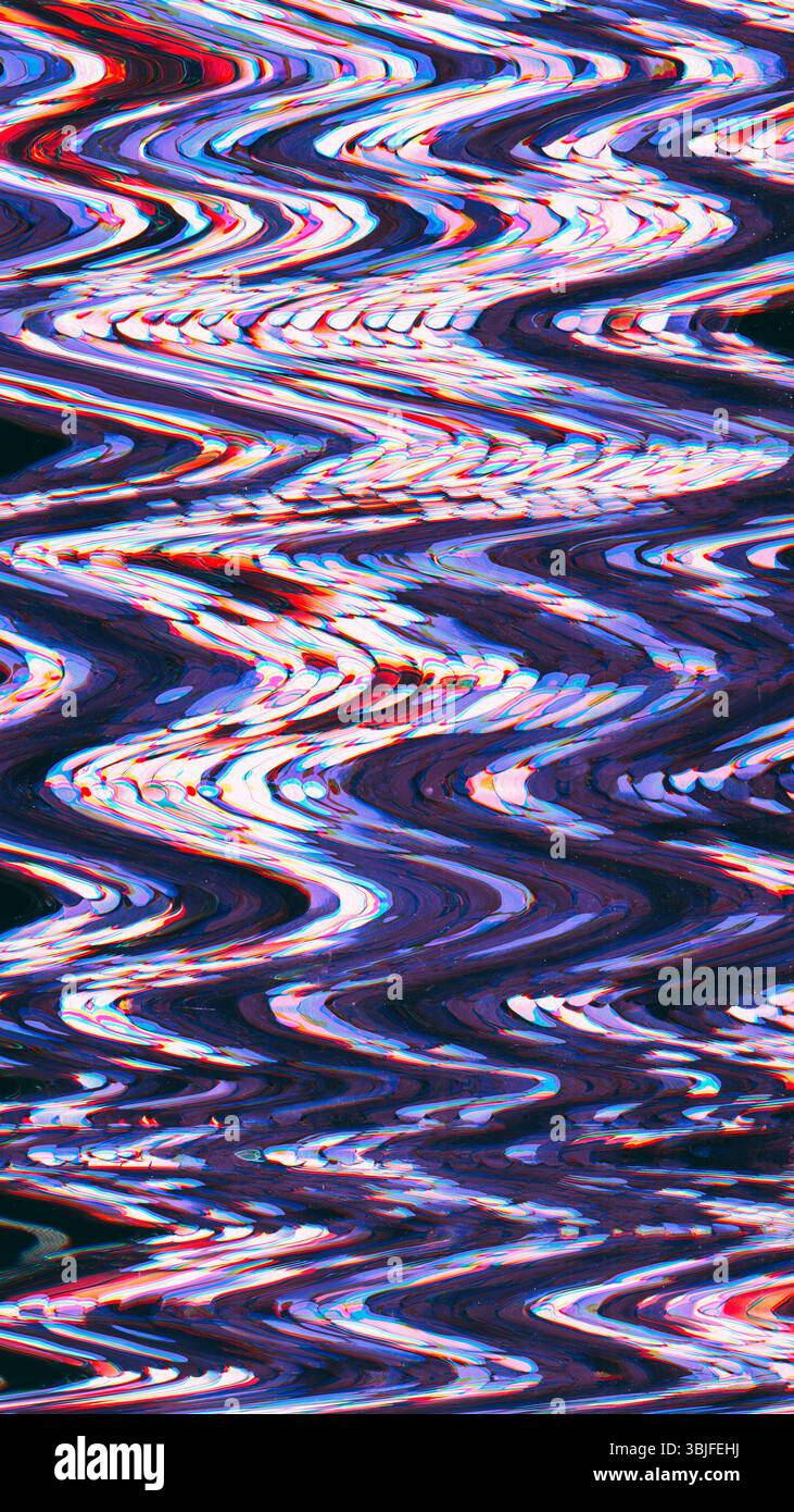 Glitch texture. Screen distortion. Blue pink black color analog noise ...