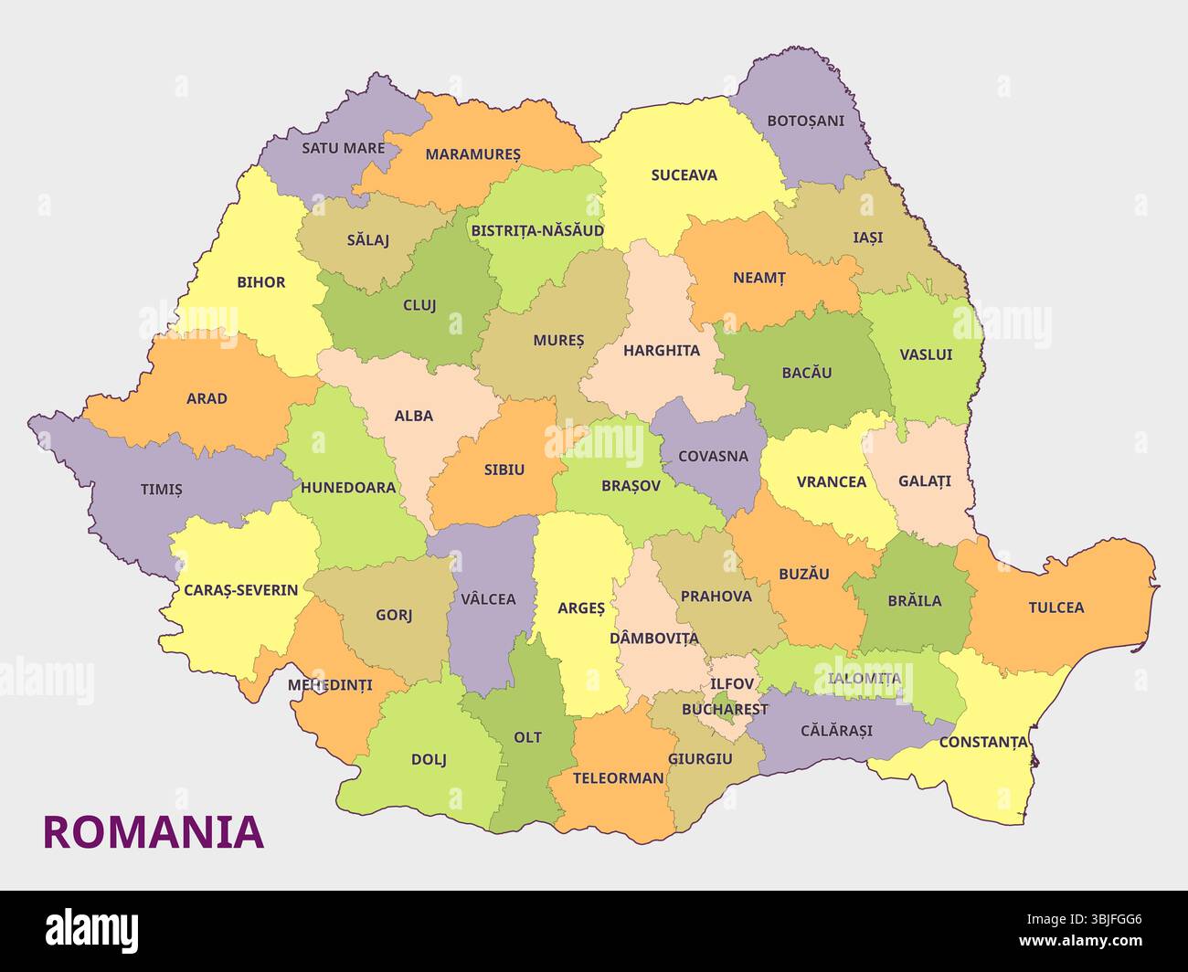Map of Romania Regions and Administrative Divisions Stock Vector Image ...