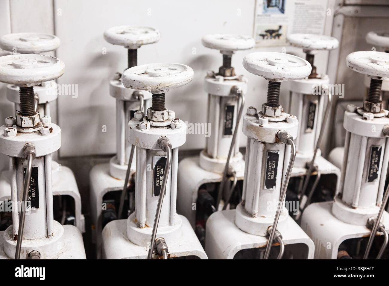 Valve system with pipes in the engine room on the vessel Stock Photo ...