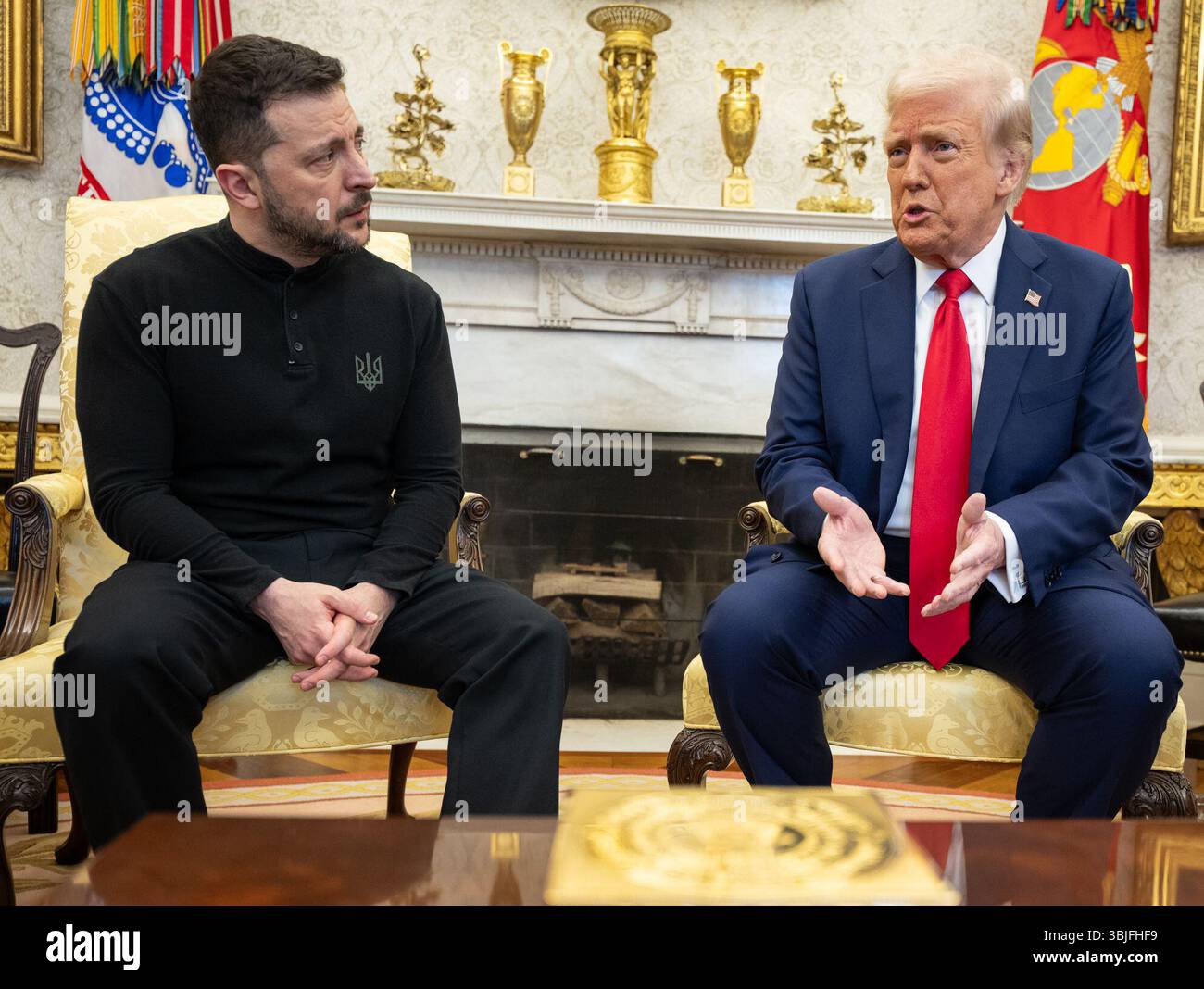 President Donald Trump greets President Volodymyr Zelenskyy of Ukraine ...