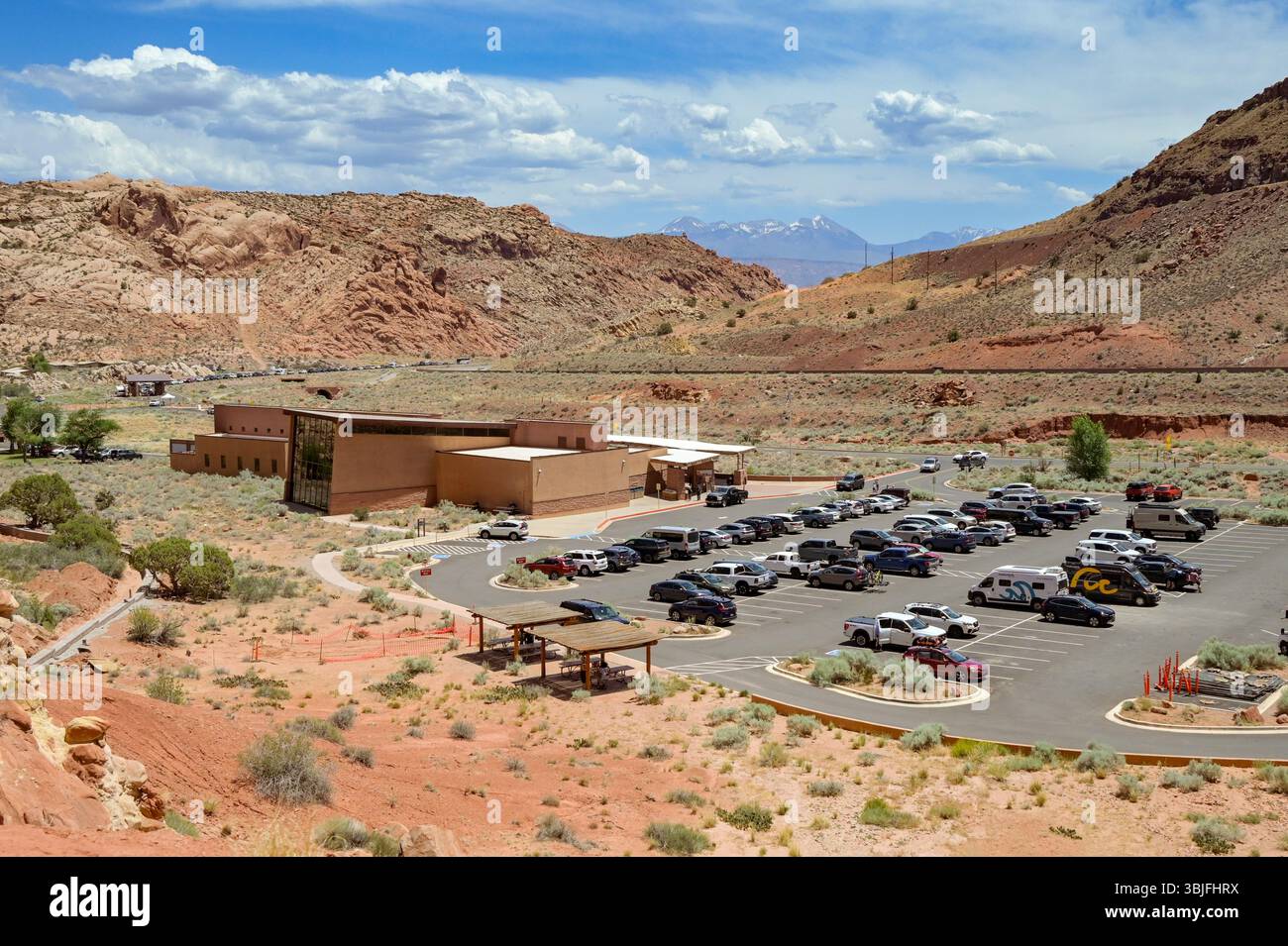 Moab, Utah, USA - 25 May 2025: Elevated view of the visitor centre and ...